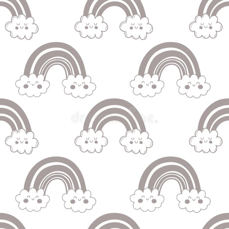 Seamless Pattern with Kawaii Rainbows and Clouds. Cute Pastel ...