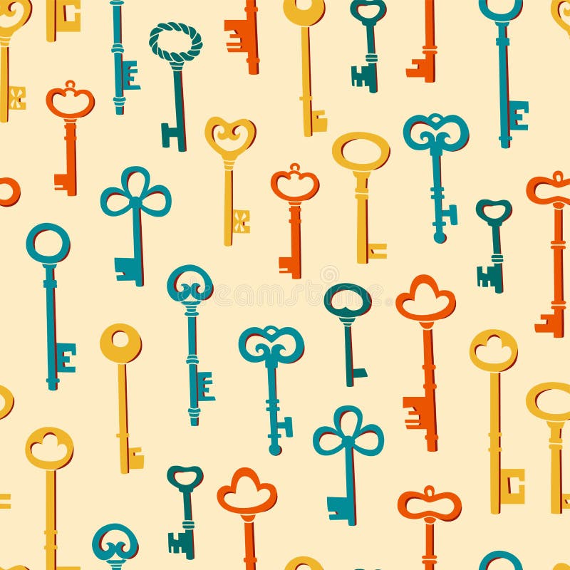 Seamless Pattern Key Illustration. a Set of Different Key Figures Stock ...