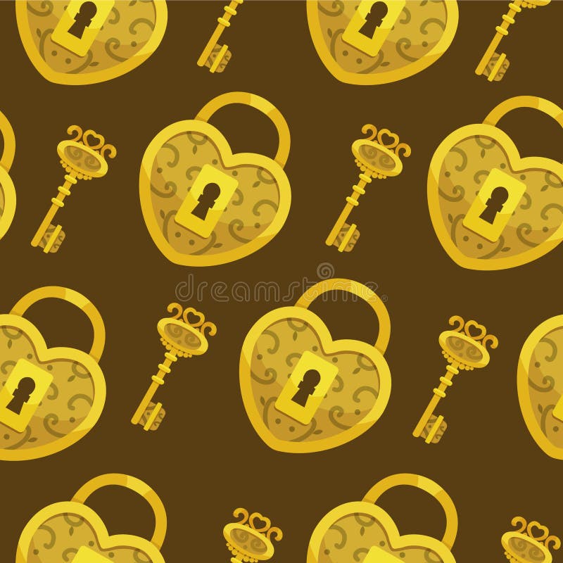 Seamless Pattern with Key Vector. Gold Lock Hearts and Keys Background ...