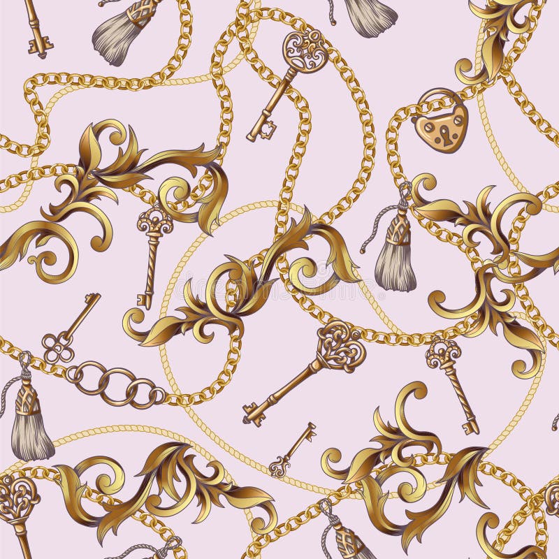 Seamless Pattern with Keys and Baroque Elements . Vector. Stock Vector ...