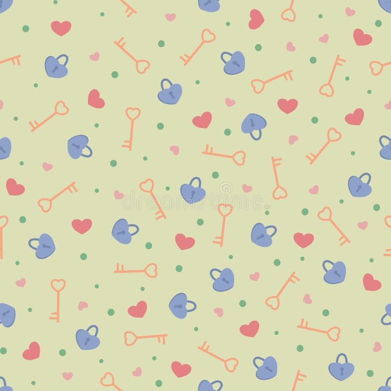 Seamless Pattern with Keys, Lock and Heart, Doodle Vector. Stock Vector ...