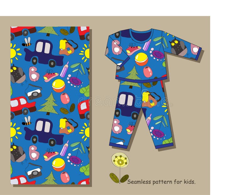 Seamless Pattern for Kids and Example of Its Use for Pajamas. Stock ...