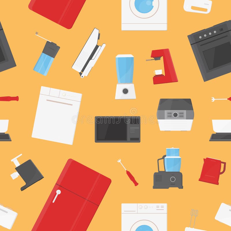 Seamless Pattern with Kitchen Appliances, Equipment, Utensils, Manual ...