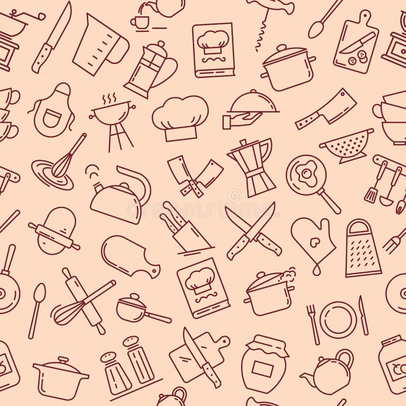 The Seamless Pattern on the Kitchen Theme with a Variety of Kitchen ...