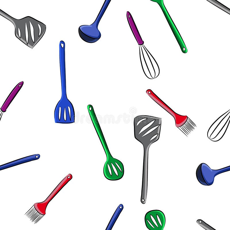 Pattern of Kitchen Tools Set Stock Vector - Illustration of graphic ...