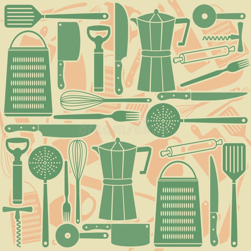 Seamless Pattern of Kitchen Tools Stock Vector - Illustration of ...