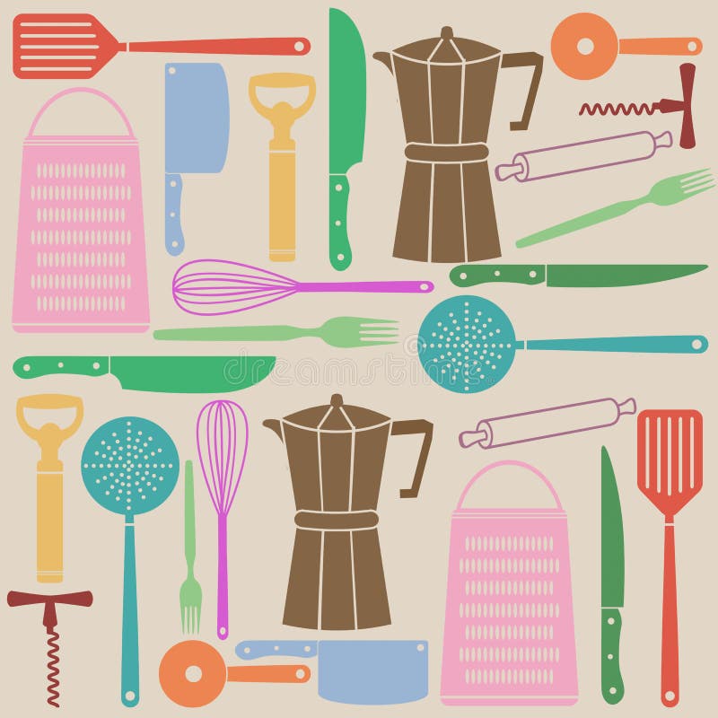 Seamless Pattern of Kitchen Tools Stock Vector - Illustration of design ...