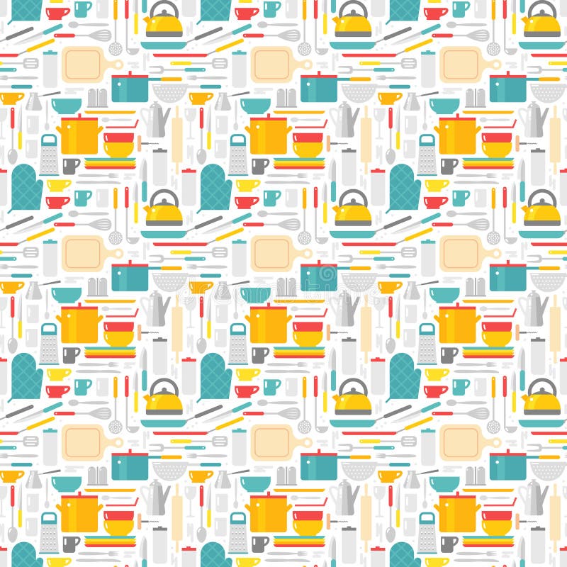 Seamless Pattern with Kitchen Tools Vector Illustration. Stock Vector ...