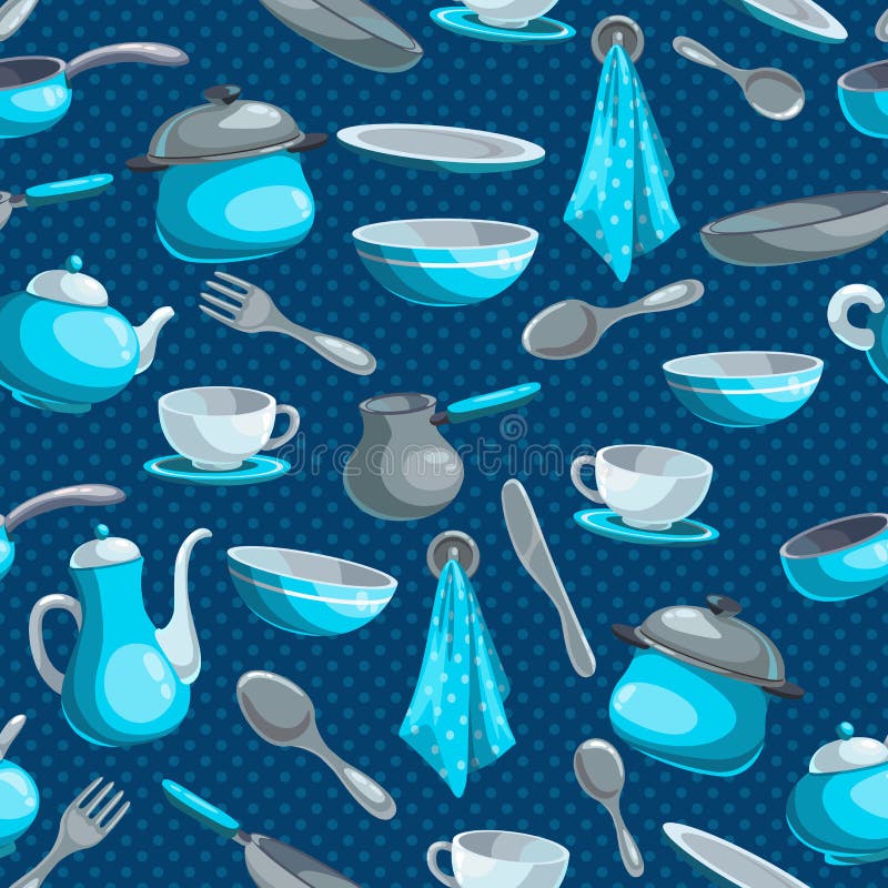 Seamless Pattern with Kitchen Utensil Stock Illustration - Illustration ...