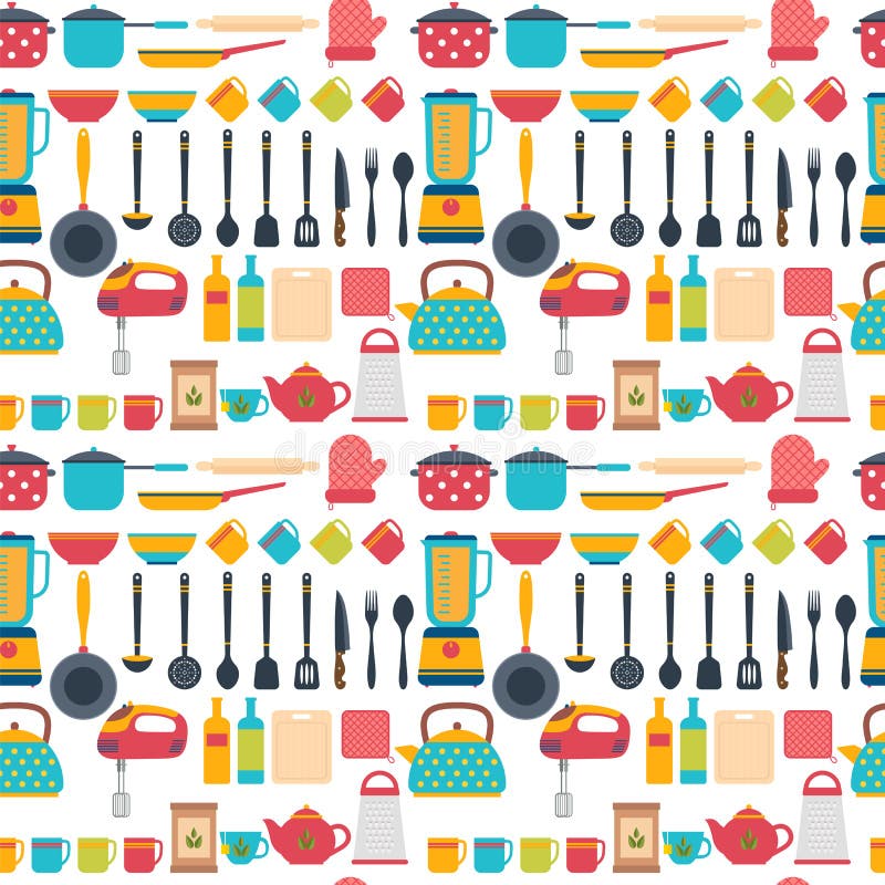 Seamless Pattern with Kitchen Utensils. Home Appliances for Cook Stock ...