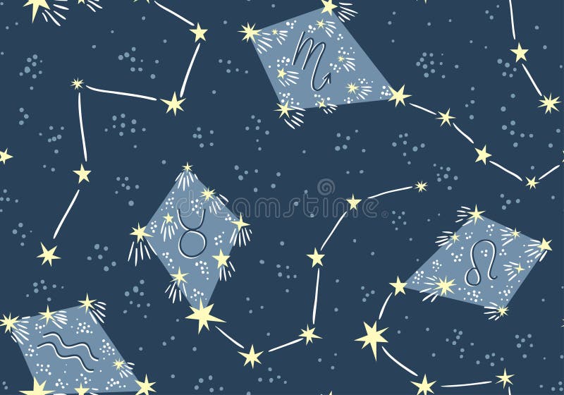 Seamless Pattern With Kites In The Star Sky. Vector Night Astrology ...