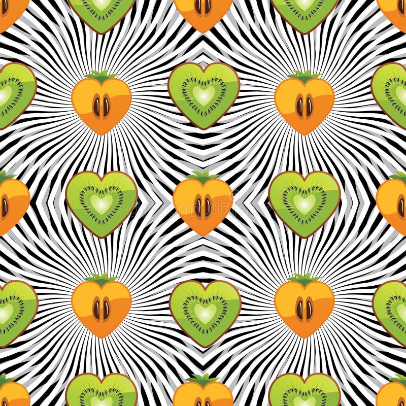 Seamless Pattern of Kiwi, Persimmon in Heart with Stock Illustration ...