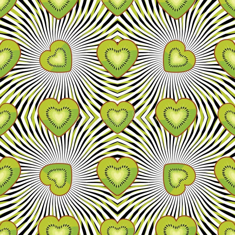 Seamless Pattern of Kiwi, Persimmon in Heart Stock Vector ...
