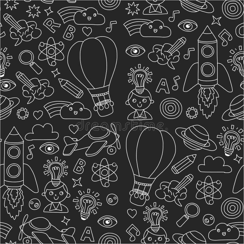 Seamless Pattern Knowledge Imagination Fantasy Kids Drawing Style Stock ...