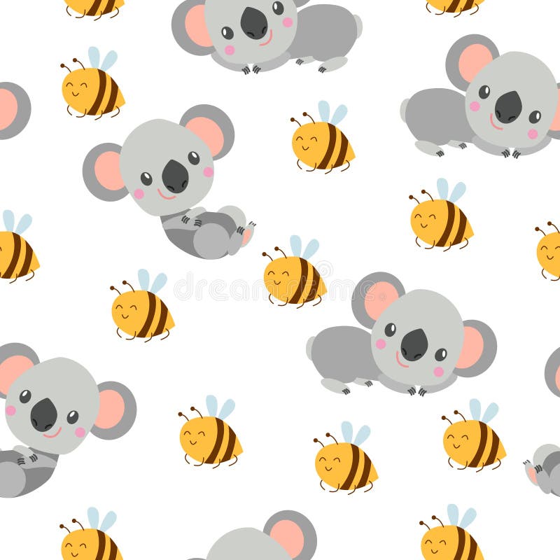 Seamless Pattern Koala Smiling and Yellow Bees Stock Illustration ...