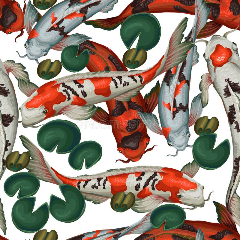 Seamless Pattern with Koi Fishes. Vector. Stock Vector - Illustration ...