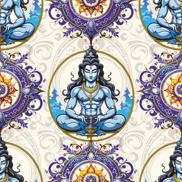 Seamless Pattern with Krishna and Mandala on a White Background. Stock ...