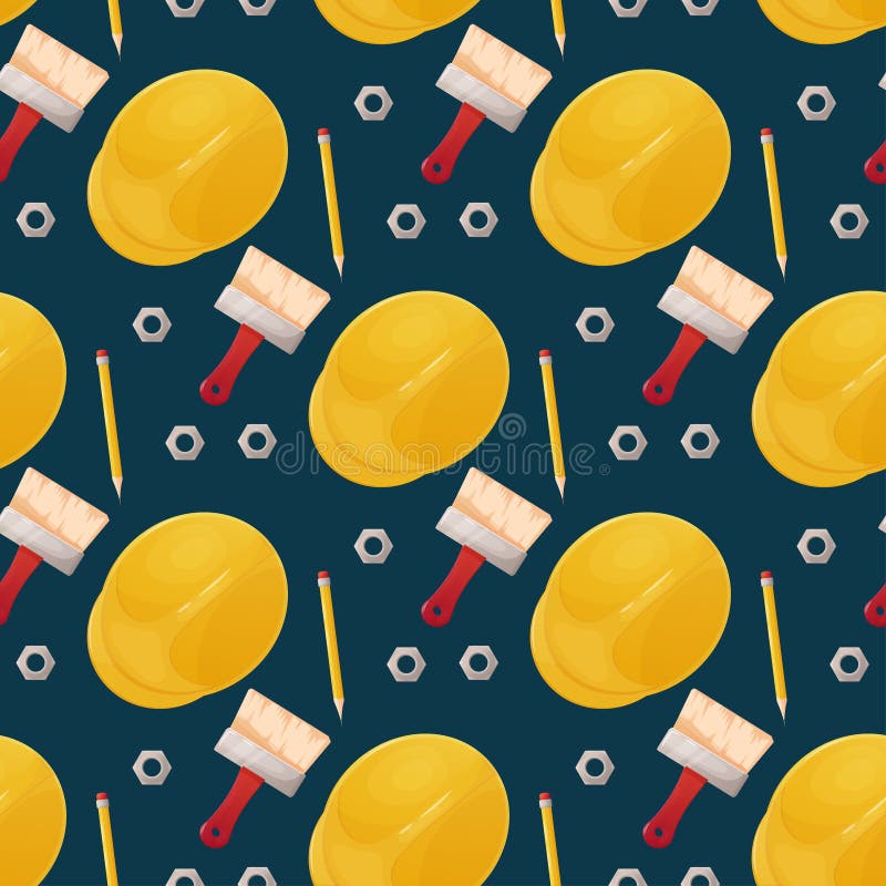 Seamless Pattern, Labor Day, Building Tools Helmet, Brush , Blue Stock ...