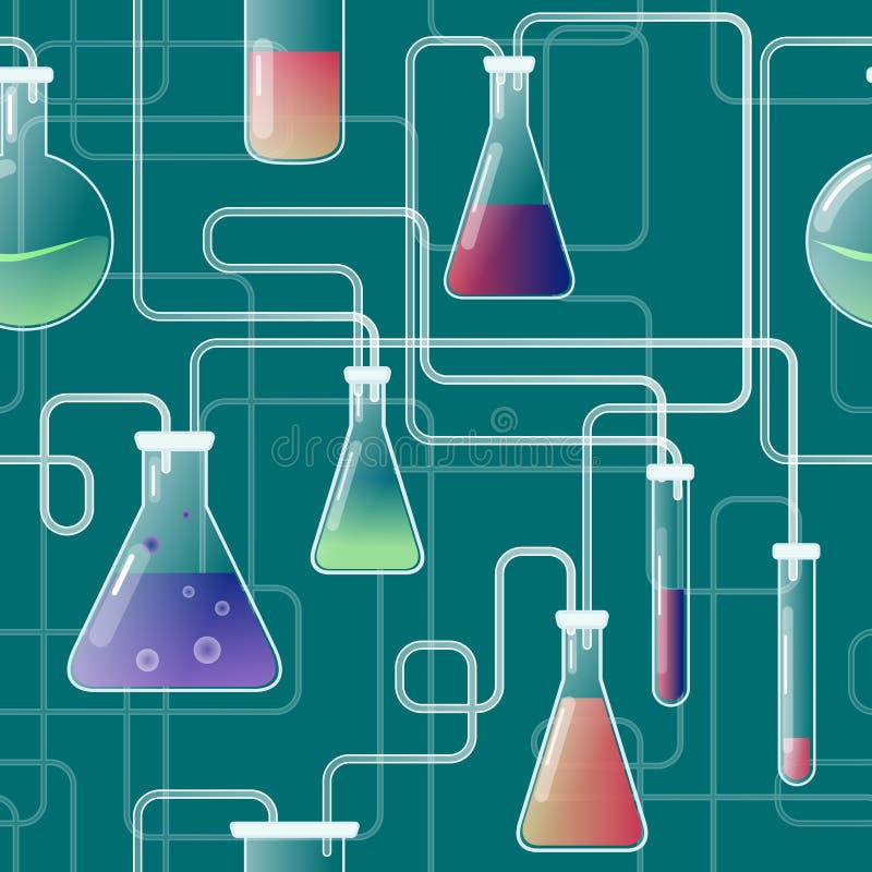 Seamless Pattern with Laboratory Elements: Glass Flasks, Vials, Test ...