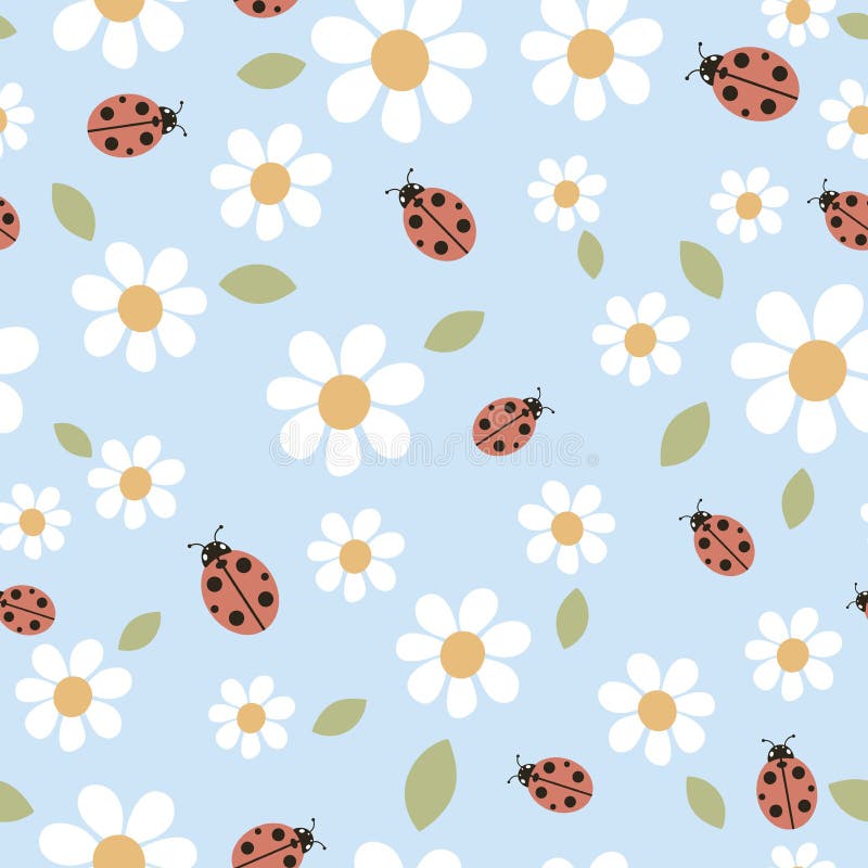 Seamless Pattern with Ladybugs and Daisies. Stock Vector - Illustration ...