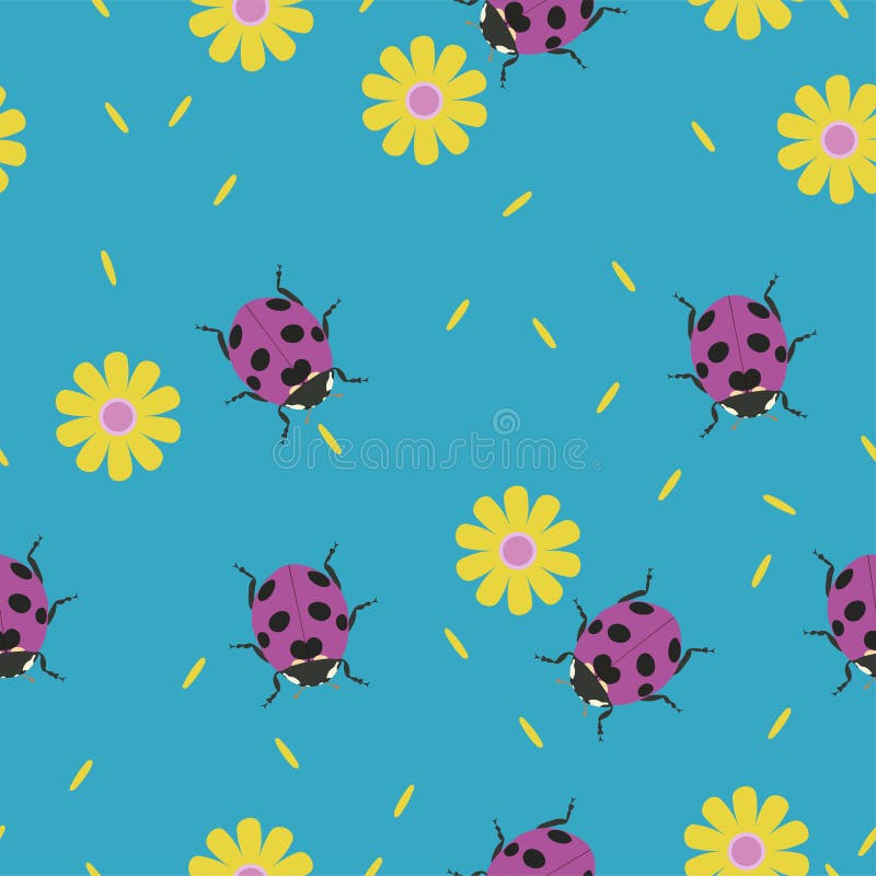 Seamless Pattern with Ladybugs and Flowers. Vector Graphics Stock ...