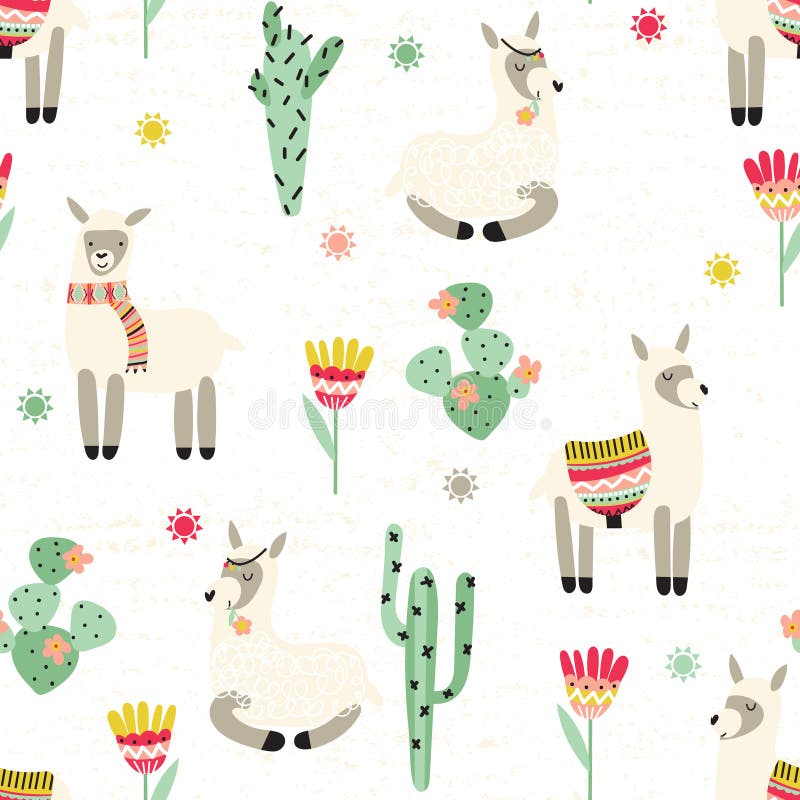 Seamless Pattern with Lama and Cactus Stock Vector - Illustration of cloth, kids: 92232608