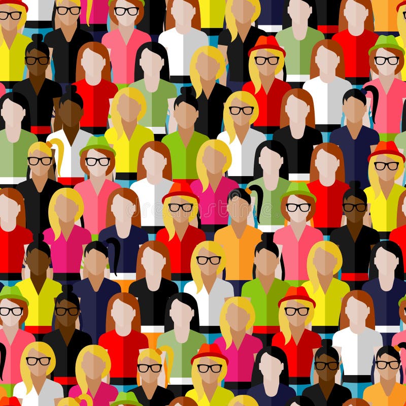 Seamless Pattern with a Large Group of Girls and Women. Flat ...