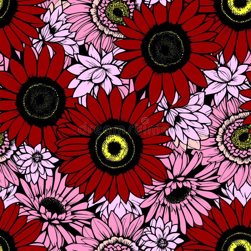Seamless Pattern of Large Multicolored Graphic Flowers, Texture Stock ...