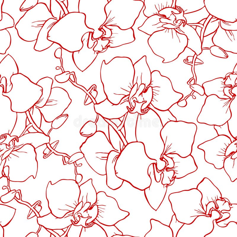Seamless Pattern of Large Red Silhouettes of Orchids on a White ...