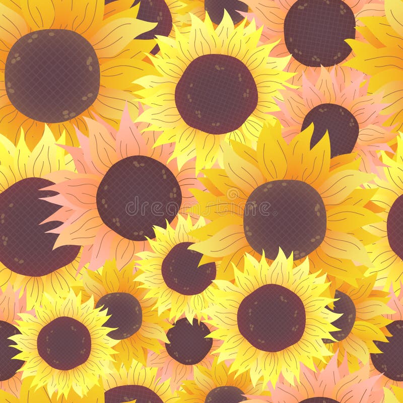 Seamless Pattern with Large Sunflowers. Decorative Background for ...