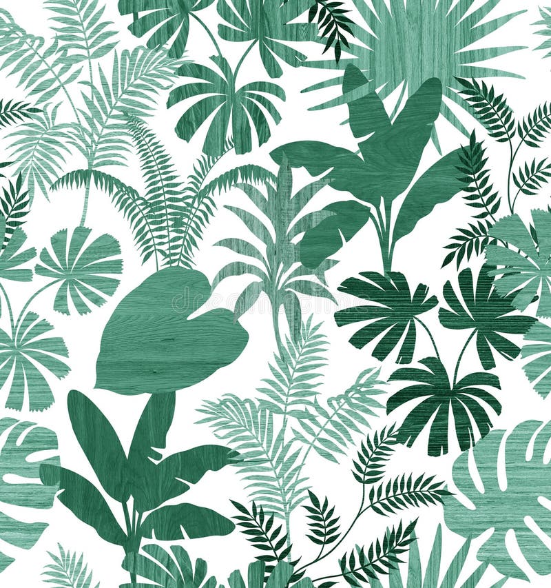 Seamless Pattern Leaf Graphics Wooden Texture Surface with Tropical ...