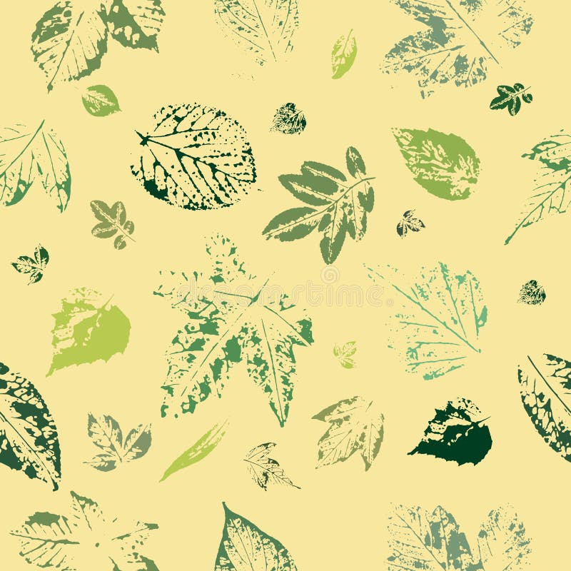 Seamless Pattern of Leaf Prints on Yellow Background. Postcard with ...