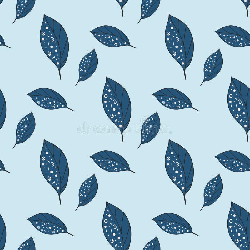 Seamless Pattern with Leaves on a Blue Background Stock Vector ...