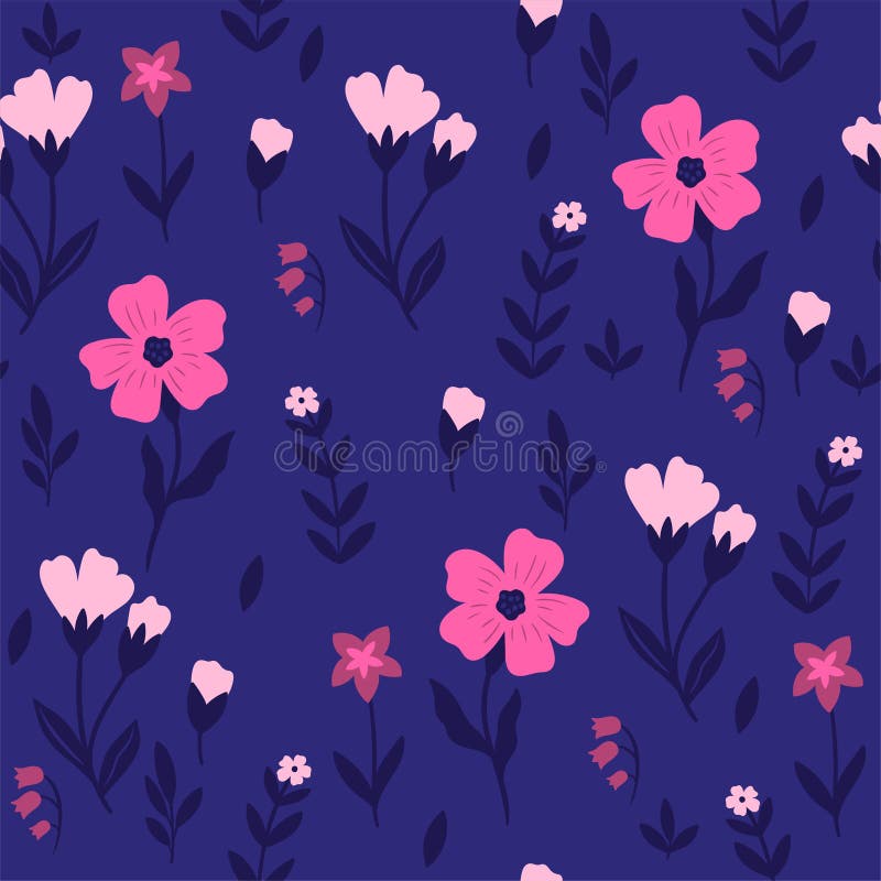 Seamless Pattern with Leaves and Flowers. Vector Graphics Stock ...