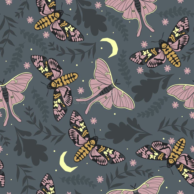 Seamless Pattern with Leaves and Moths.Vector Graphics Stock Vector ...
