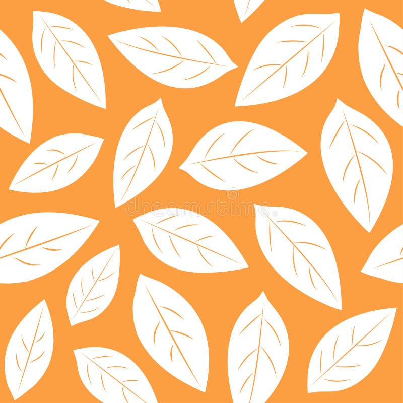 Seamless Pattern with Leaves on a Orange Background. Flat Vector Template Stock Illustration ...