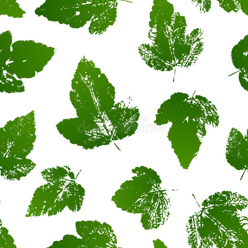 Seamless Pattern with Leaves Paint Prints Isolated on White Background ...