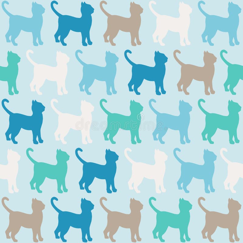 Blue Cats Silhouette Seamless Pattern. Stock Vector - Illustration of ...
