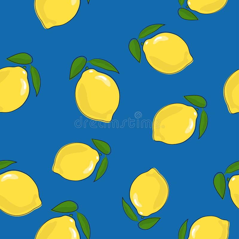Seamless Pattern ,Lemon on Blue Background Stock Vector - Illustration ...