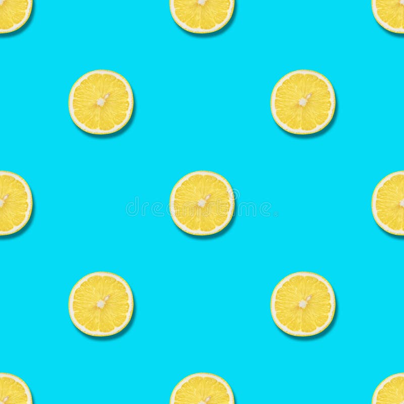 Seamless Pattern with Lemon on Blue Background. Tropical Abstract ...