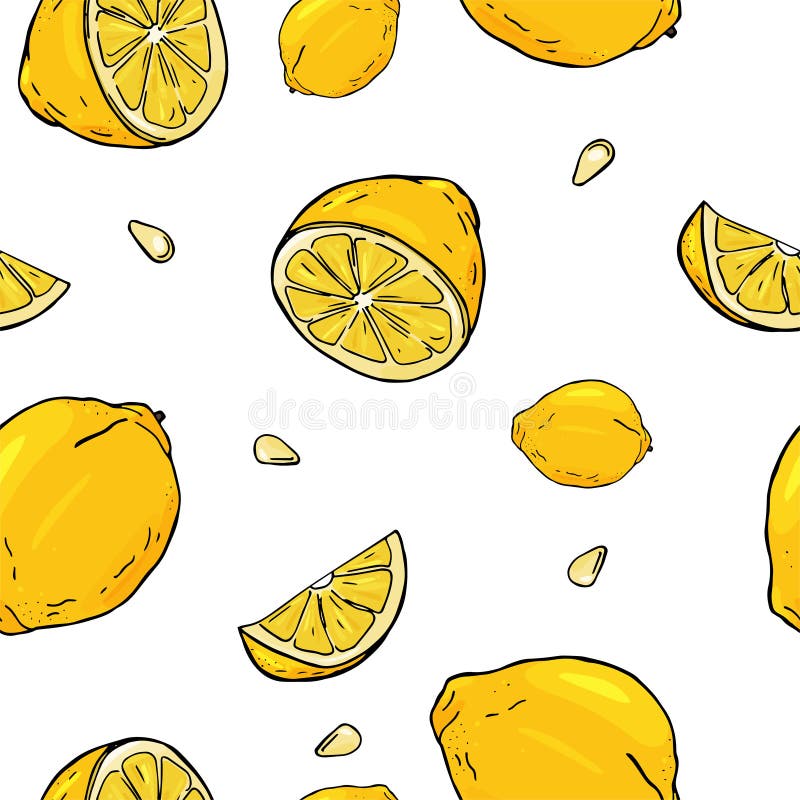 Seamless Pattern with Lemon. Colorful Vector Illustration in Sketch ...