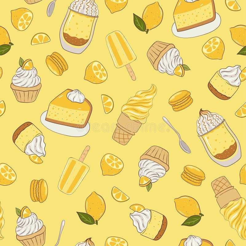 Seamless Pattern with Lemon Desserts. Vector Graphics Stock Vector - Illustration of drawing ...