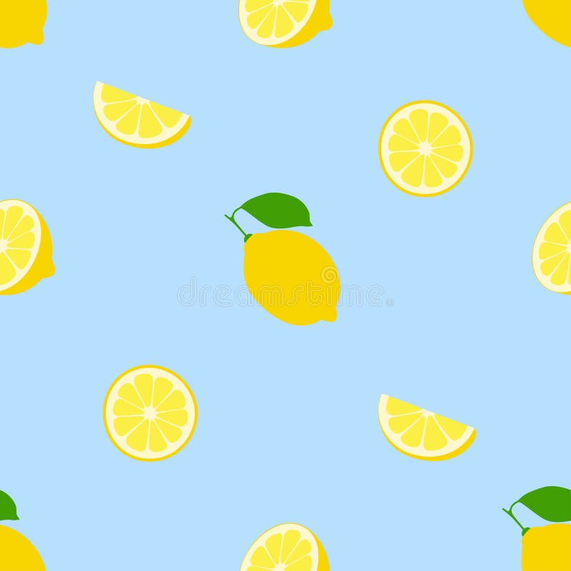 Seamless Pattern Lemon Fruit on a Blue Background Stock Vector ...