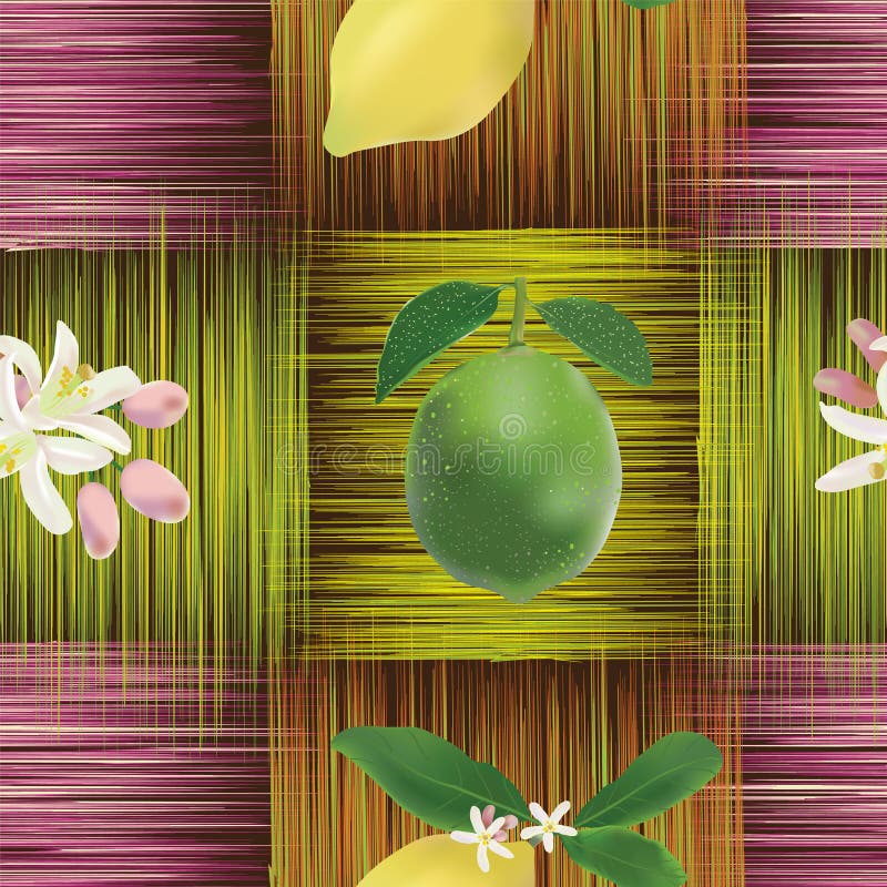 Seamless Pattern with Lemon, Lime and Flowers Stock Vector ...