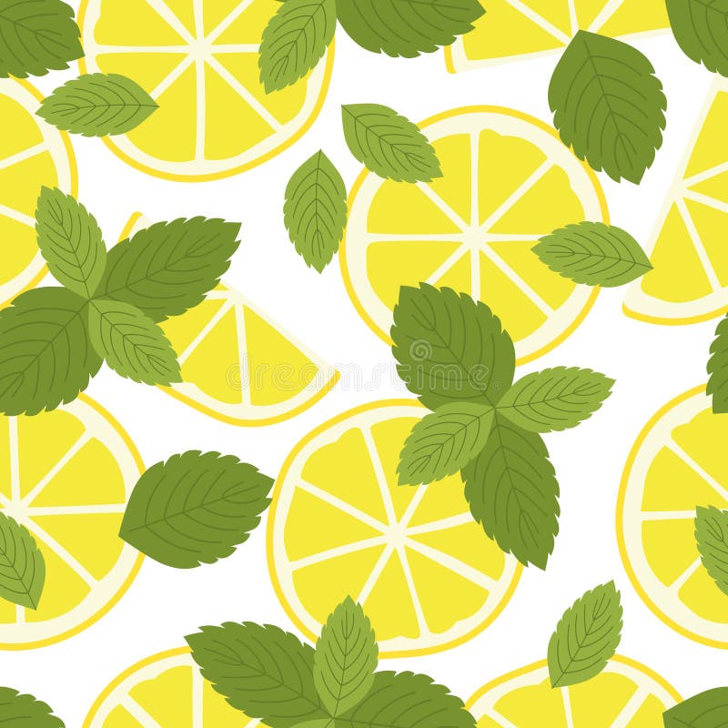 Seamless Pattern with Lemon Slices and Mint Leaves Cocktail, Summer ...