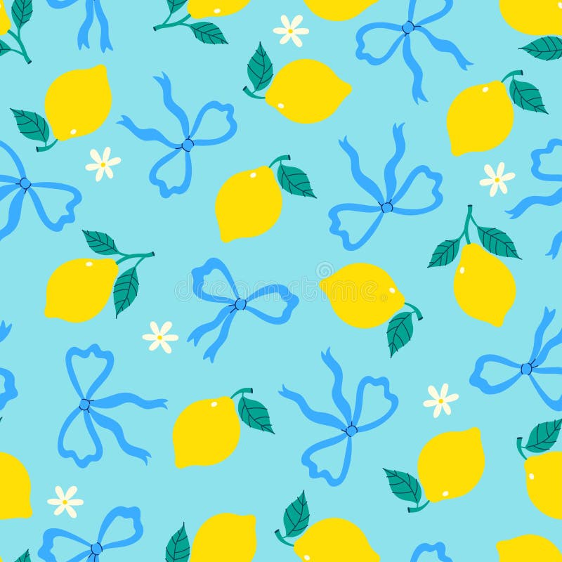 Seamless Pattern with Lemons and Blue Bows. Vector Graphics Stock ...