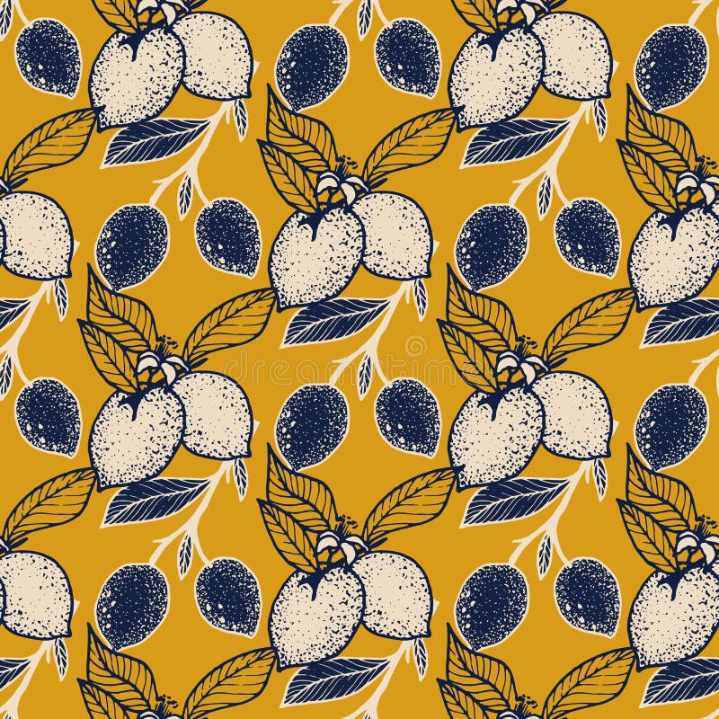 Seamless pattern of lemons stock illustration. Illustration of yellow ...