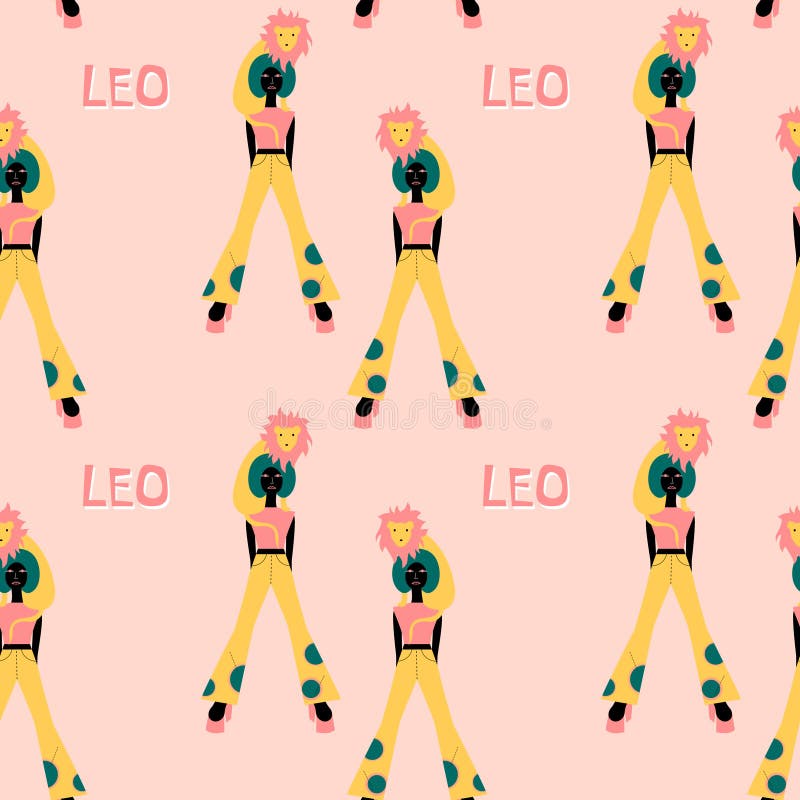 Seamless Pattern with Leo - Astrological Zodiac Sign. Abstract Print ...