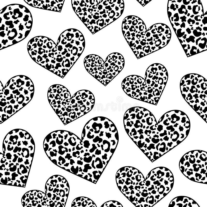 Seamless Pattern Leopard Hearts Black and White Vector Illustration ...