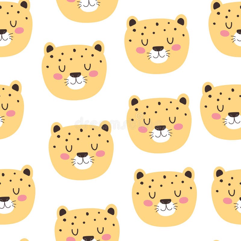 Seamless Pattern with Leopards. Colorful Vector for Kids. Hand Drawing ...